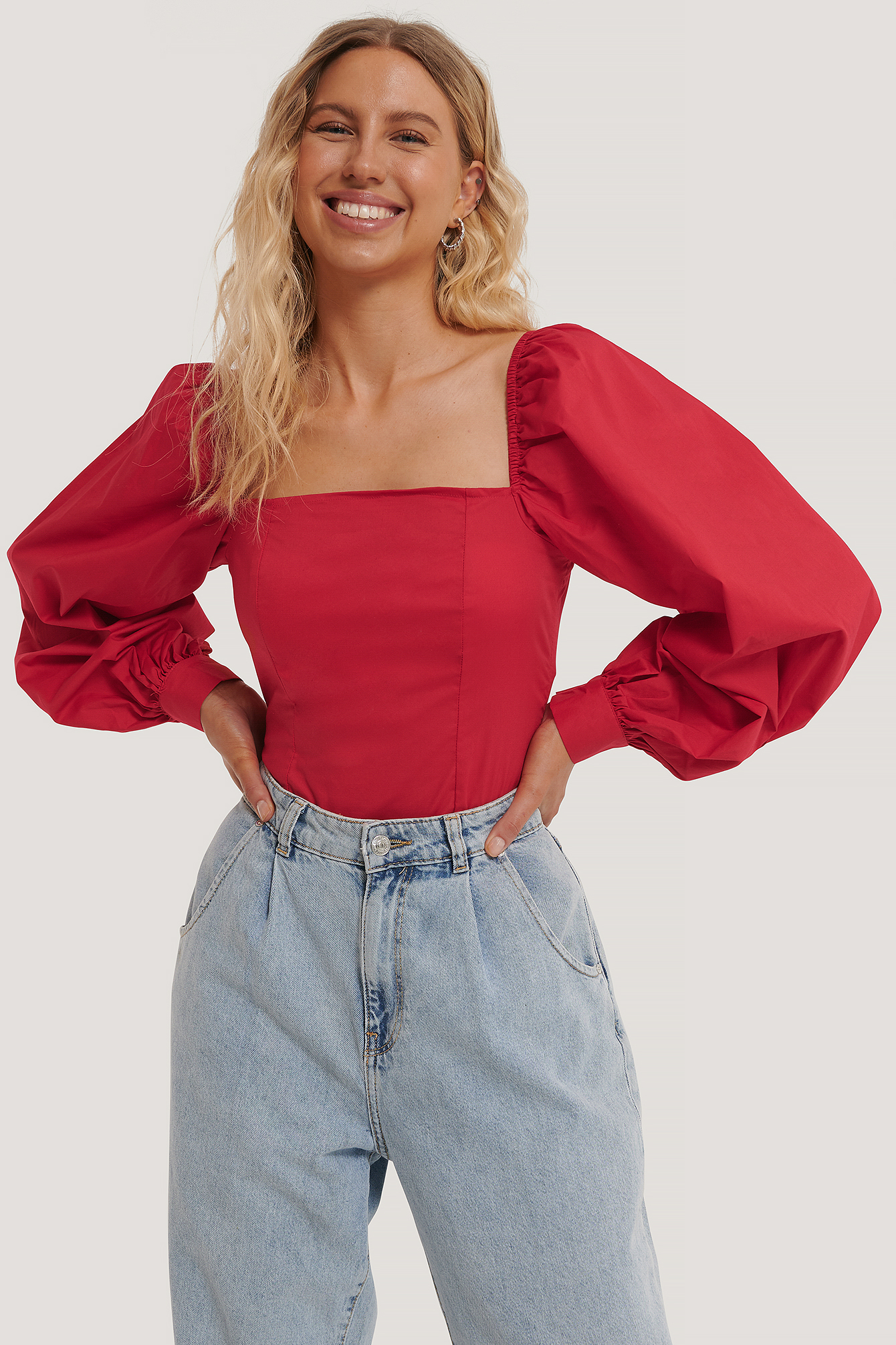 Balloon Sleeve Blouse Red Na