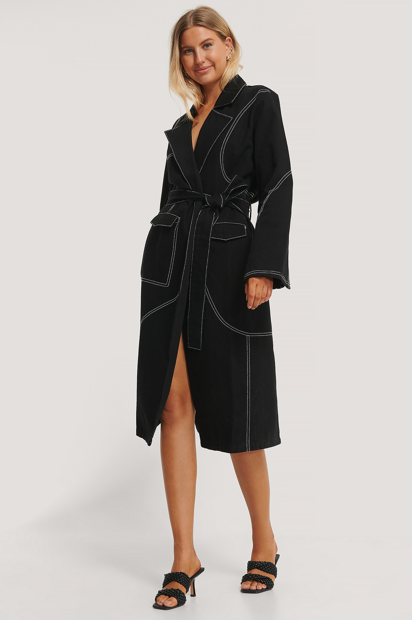Contrast Stitch Coat Black Na