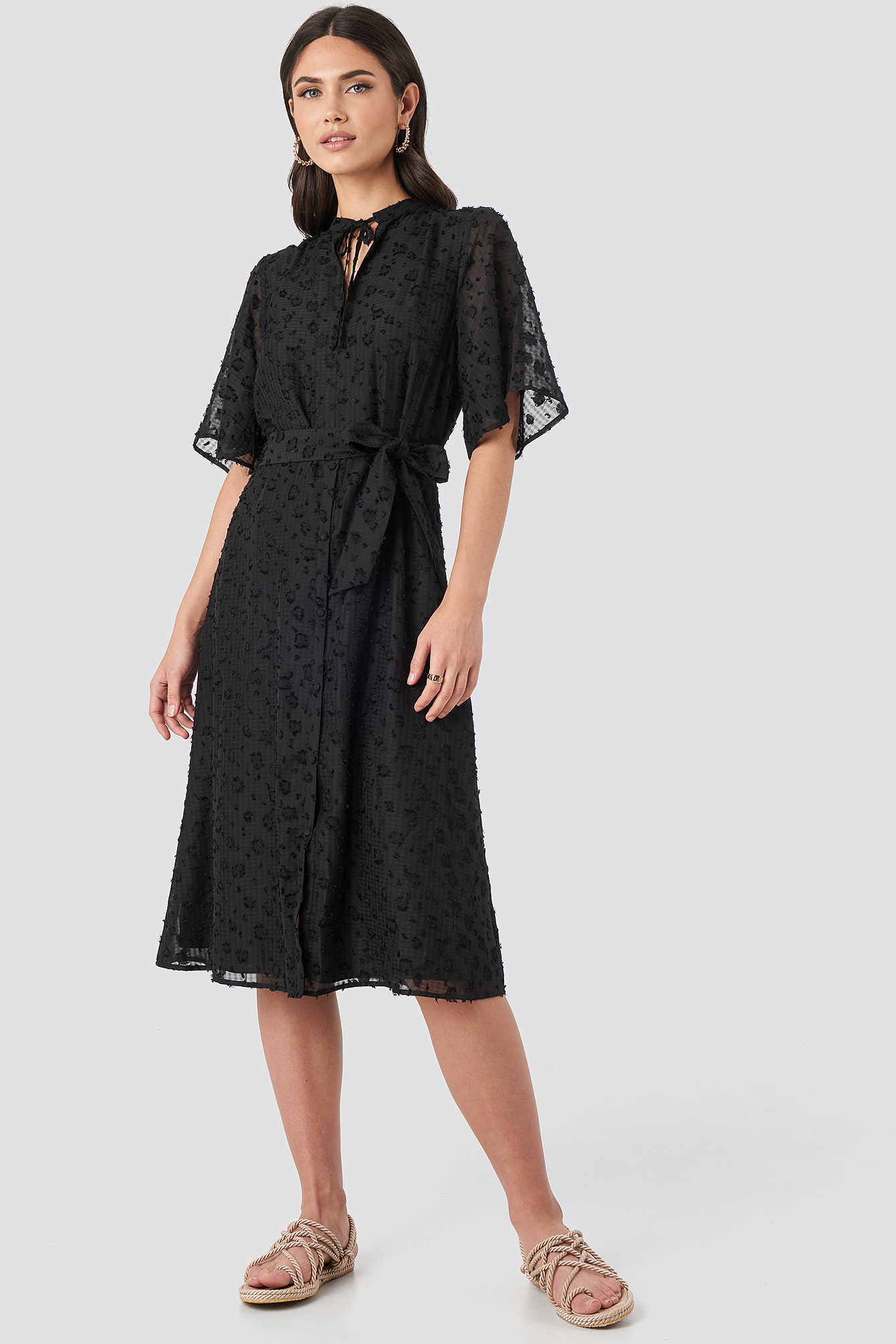 Open Back Structured Flowy Dress Black Na