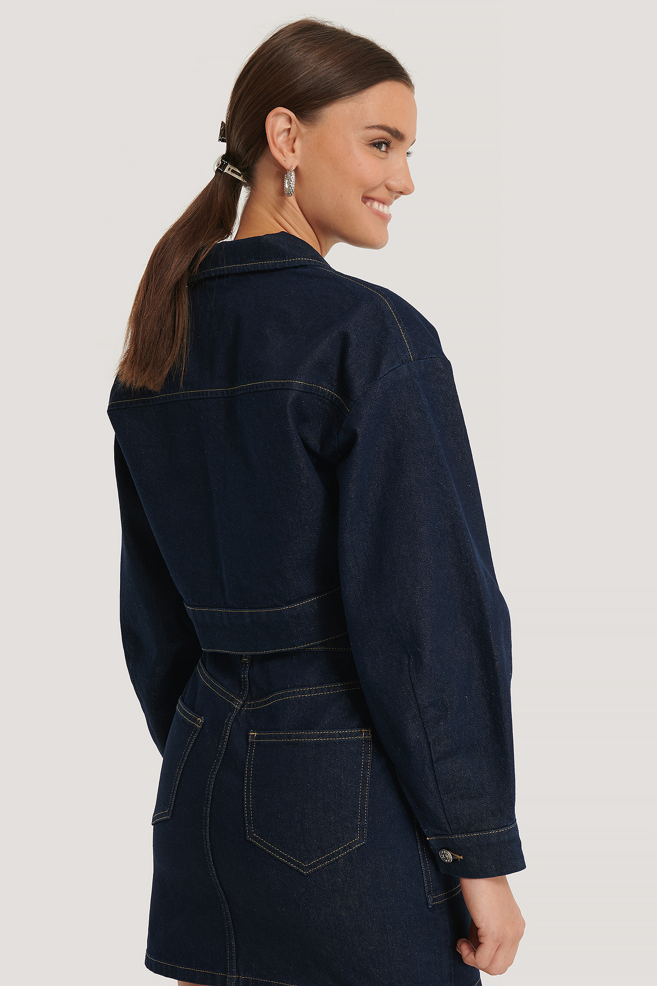 Zipped Cropped Denim Jacket Blue | na-kdlounge.com