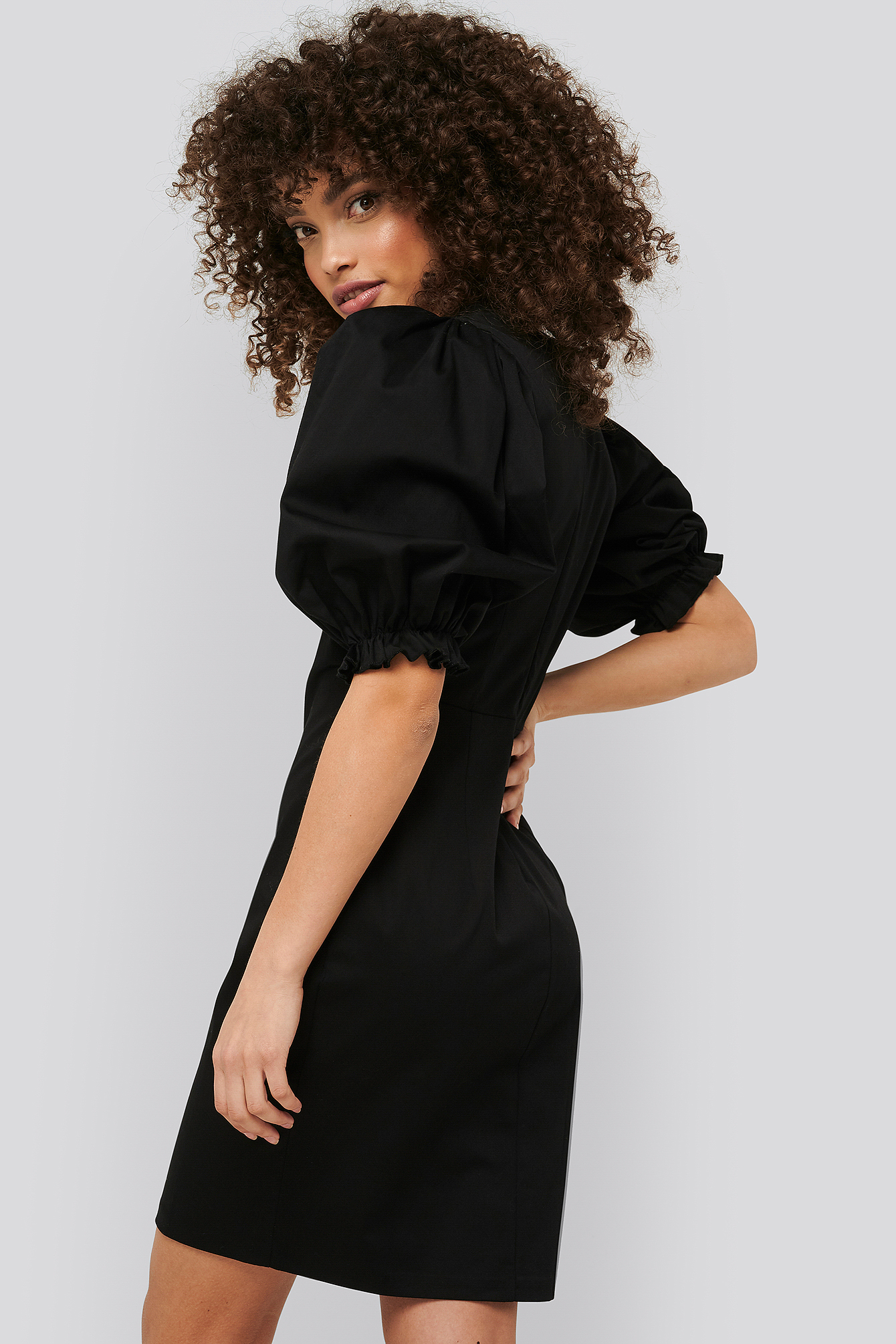 Waist Low Cut Mini Dress Black Na